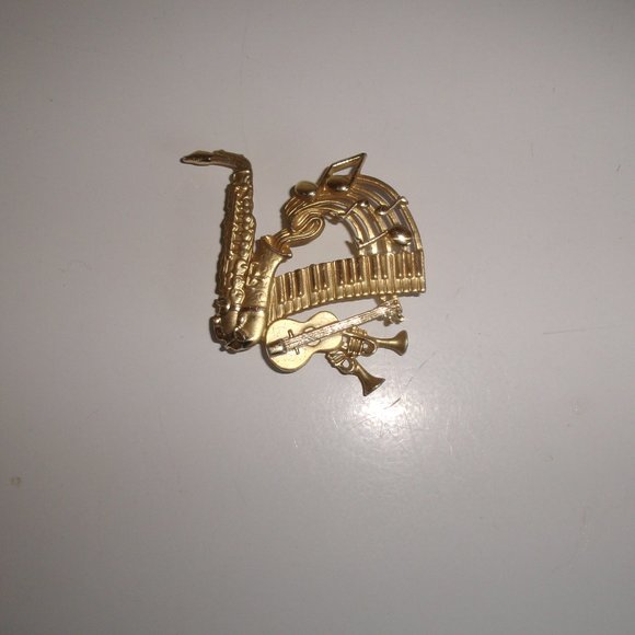 Vintage | Jewelry | Pin Brooch Gold Musical Instruments Jazz Music ...